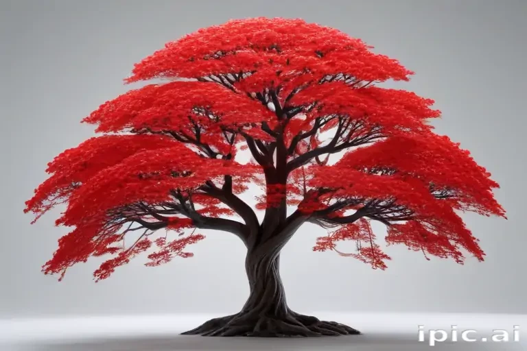 A Majestic Red Tree Standing Tall Against a Minimalistic Background.