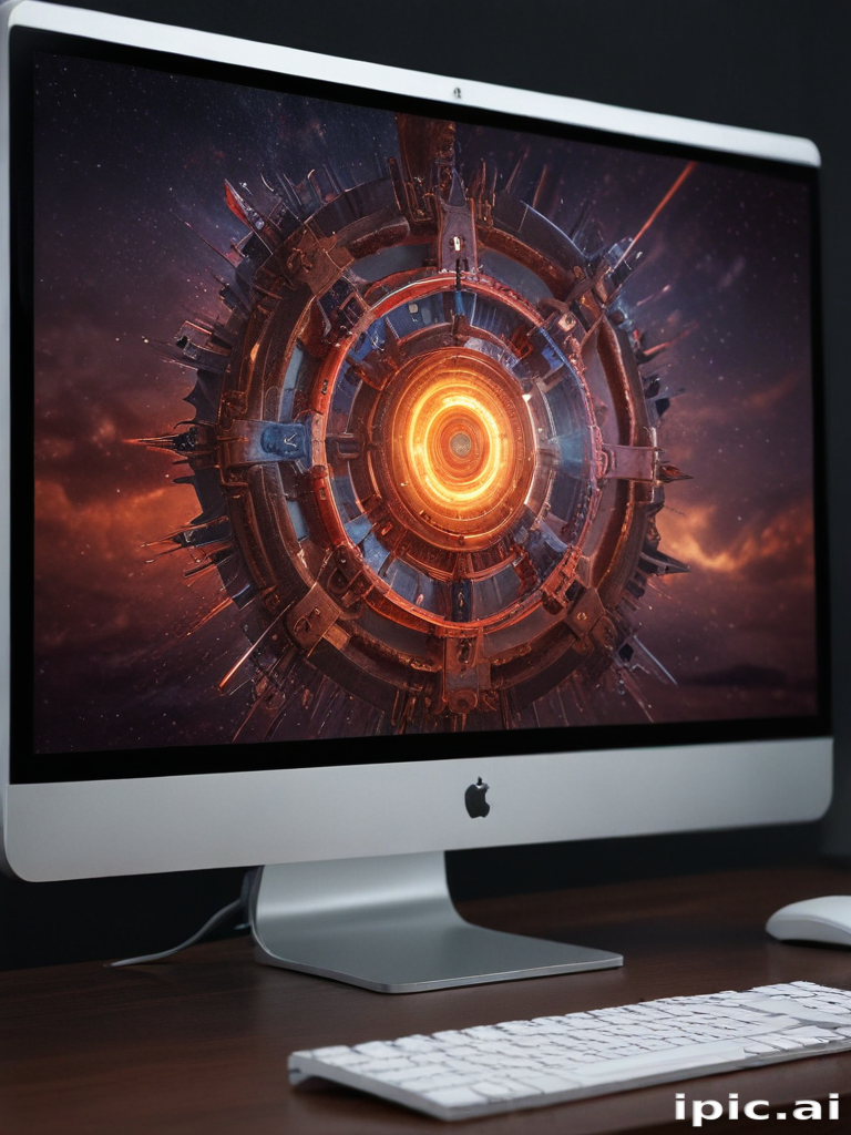 Futuristic Digital Art Displayed on a Sleek Apple Desktop Computer Screen