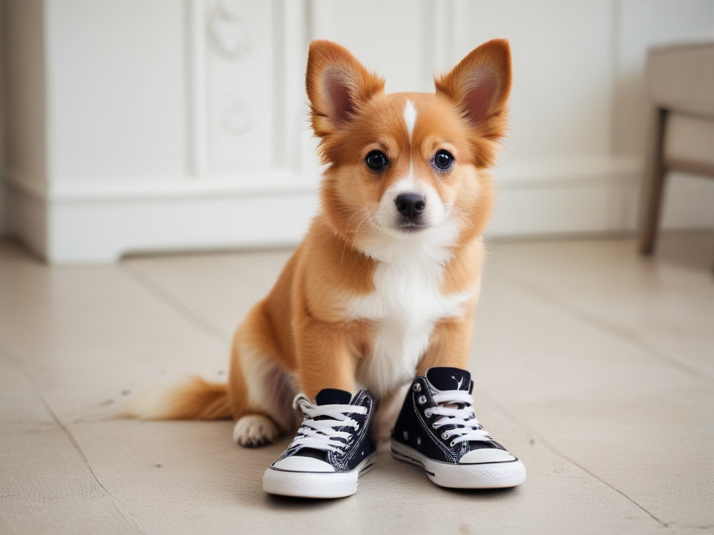 cute dog with shoes