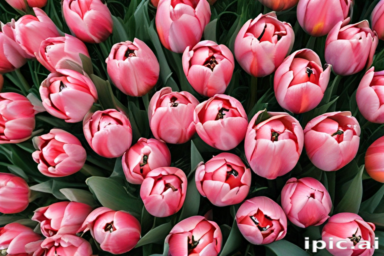 Beautiful Spring Tulips Blooming in Vibrant Shades of Pink and Green.