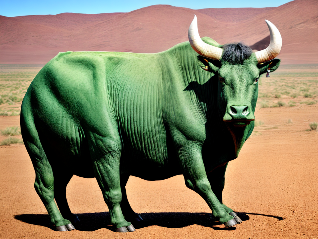 a green bull in the attitude aggressive