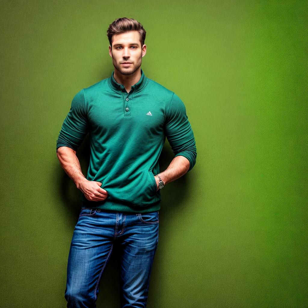 Beautiful man standing full body portrait behind green background