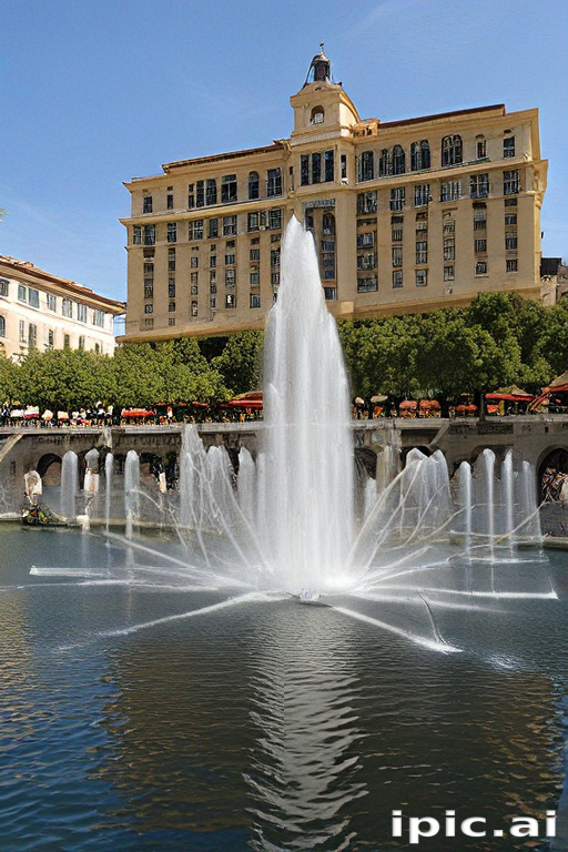 Stunning Fountain Display in a Beautiful Urban Landscape Under Clear Skies