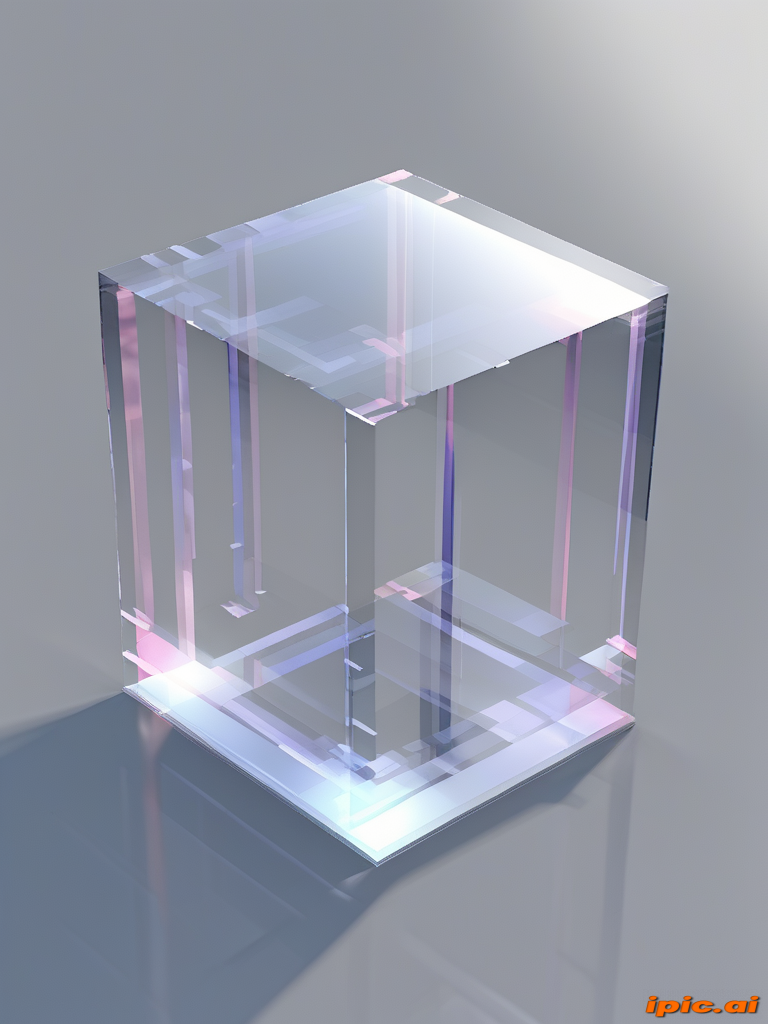 Translucent Crystal Cube with Colorful Reflections and Geometric Patterns