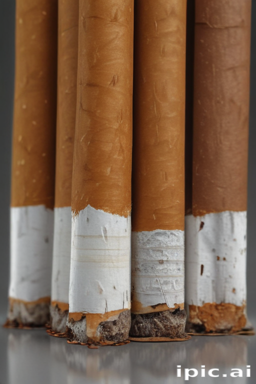 Close-Up of Several Cigarettes Stacked Together on a Gray Background