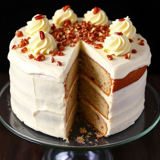 Deliciously Moist Layer Cake with Creamy Frosting and Crunchy Toppings