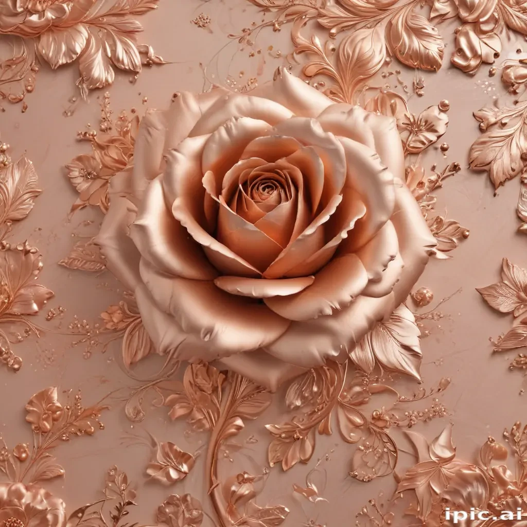 Elegant Rose Relief in Soft Rose Gold with Intricate Floral Patterns.