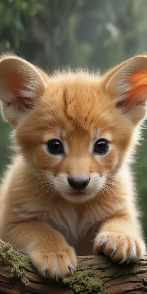 Adorable Baby Wildcat with Fluffy Fur and Playful Expression in Nature