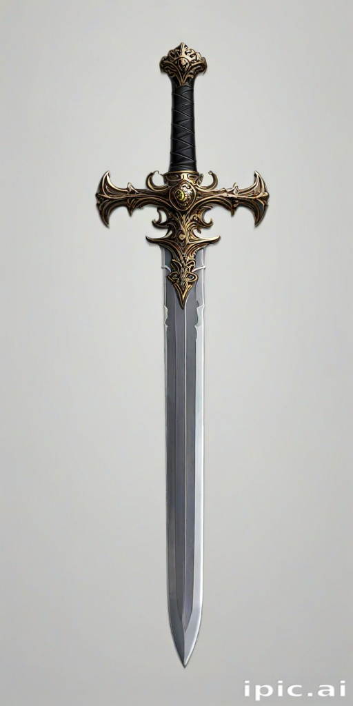 Intricately Designed Fantasy Sword with Ornate Handle and Gleaming Blade