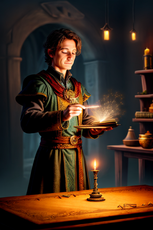 Magic maker in a magical workshop (fantasy scene)