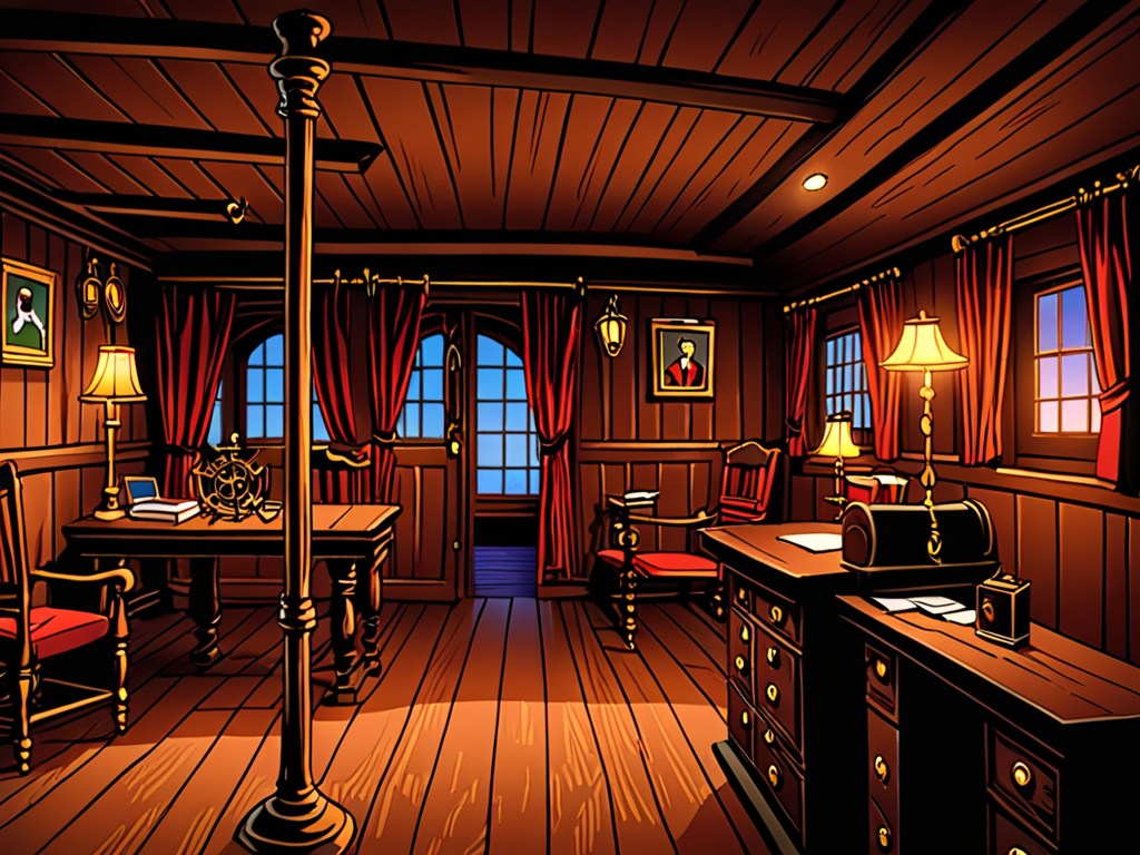 Interior of Captain Hook's state room on the pirate ship from the ...