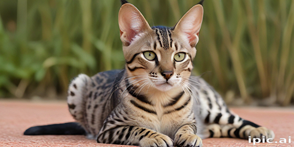 A Beautifully Striped Cat with Distinctive Features Relaxing Outdoors ...