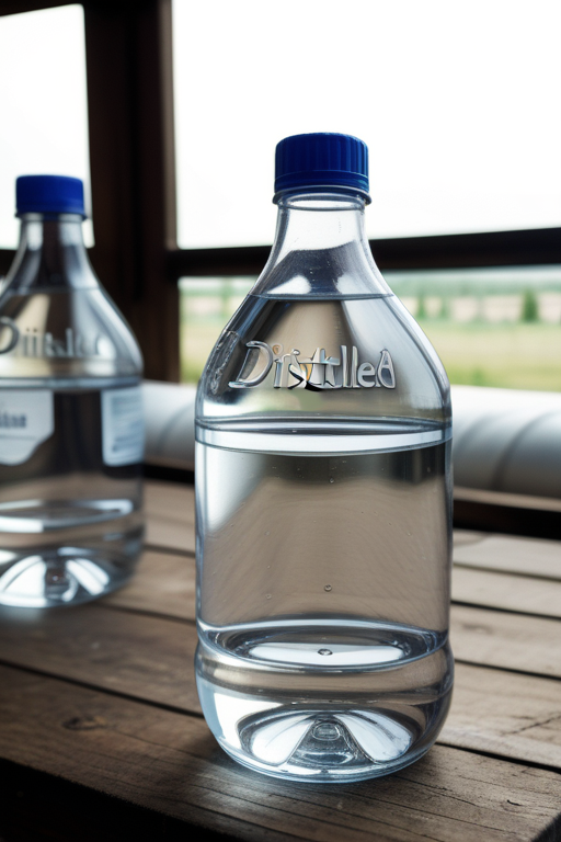 Clear Bottle of Distilled Water on a Wooden Surface in Natural Light