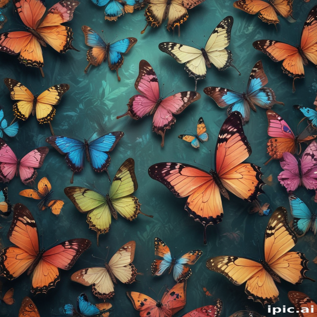 A Colorful Display of Various Butterflies in a Vibrant Natural Setting.