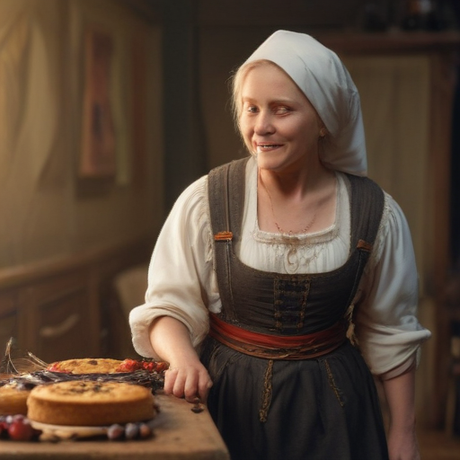 A Joyful Baker Wearing Traditional Attire, Surrounded by Delicious Pastries