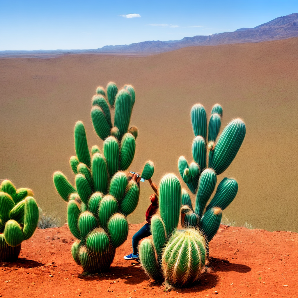 woman squeezing a cactus to drink water
