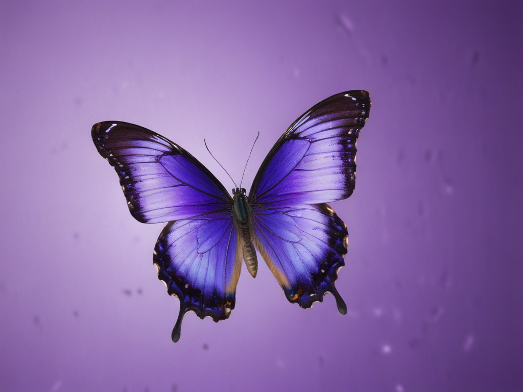 A Vibrant Purple Butterfly Gracefully Hovering Against a Soft Purple ...