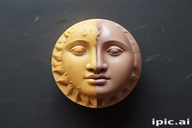 Artistic Sculpture Depicting a Dual-Faced Sun and Moon Design