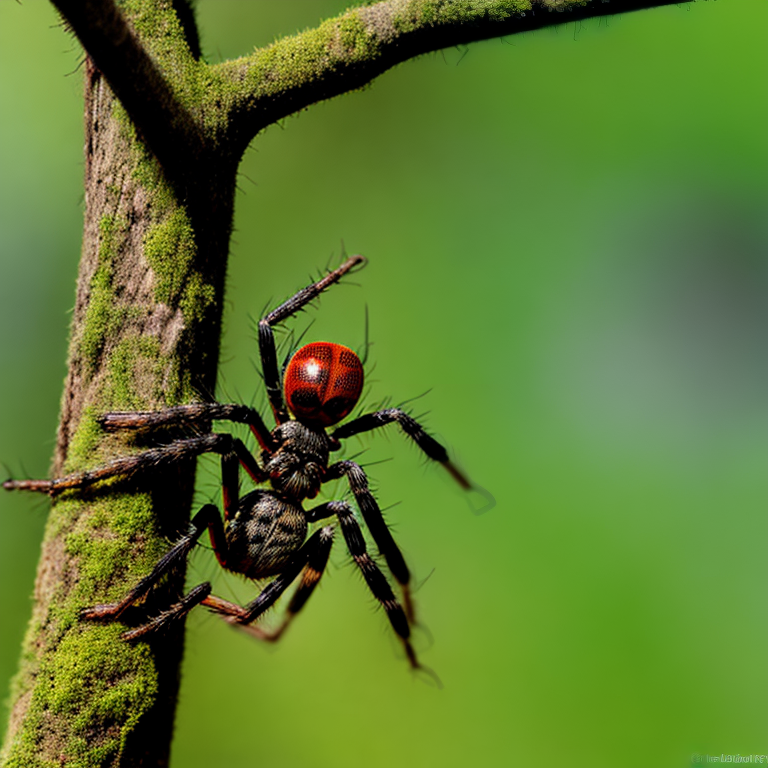 spider crawling up a lush tree, cartoon style