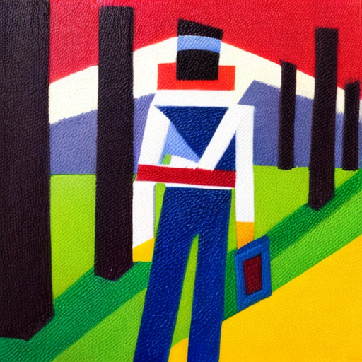 a cubism art of a person on the cell phone