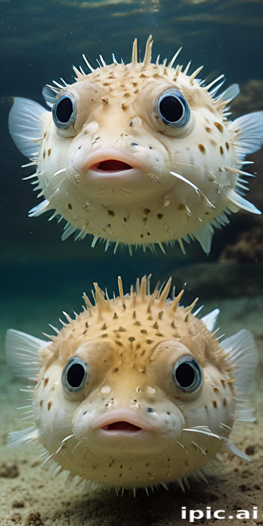 Two Adorable Pufferfish Swimming Playfully Beneath the Ocean Surface