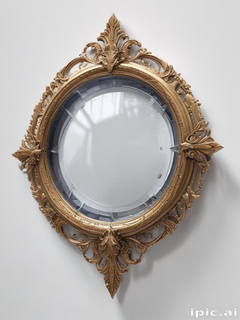 Elegant Ornate Gold Frame Surrounding a Reflective Circular Mirror Design
