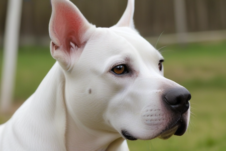 A Beautiful White Dog with Expressive Eyes and Alert Ears in Nature
