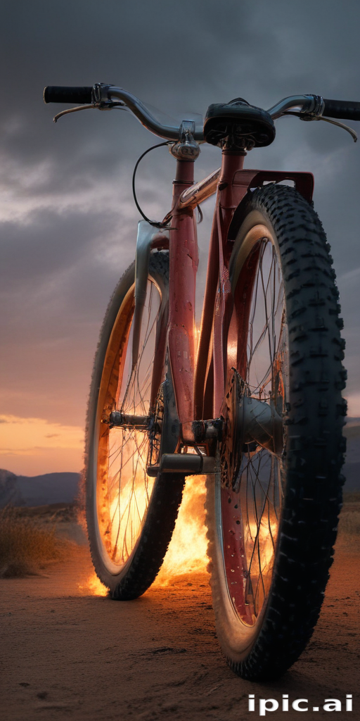 Stunning Sunset Bicycle Ride: A Vibrant Scene with Fiery Trails Ahead