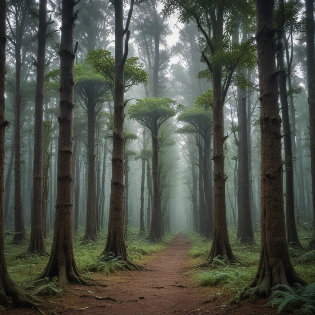 An alien forest with cylindrical trees