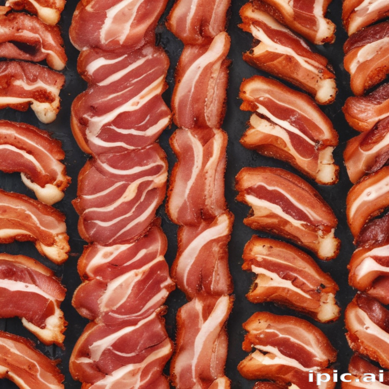 A Delightful Arrangement of Various Cuts of Bacon on a Board