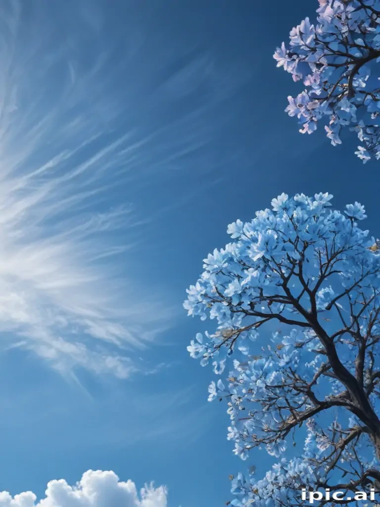 Vibrant Blue Trees Against a Clear Sky with Whimsical Clouds Above
