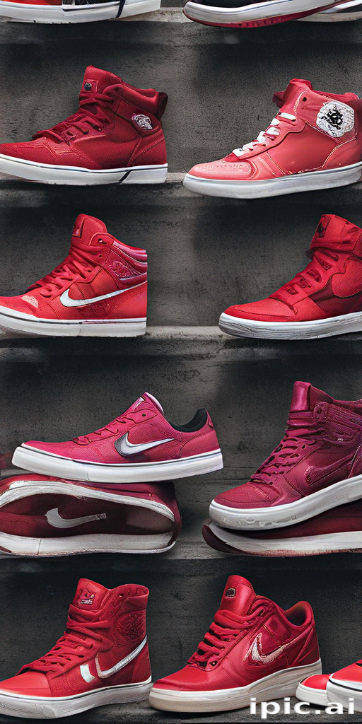 Collection of Stylish Red Sneakers Displayed on a Modern Shelf
