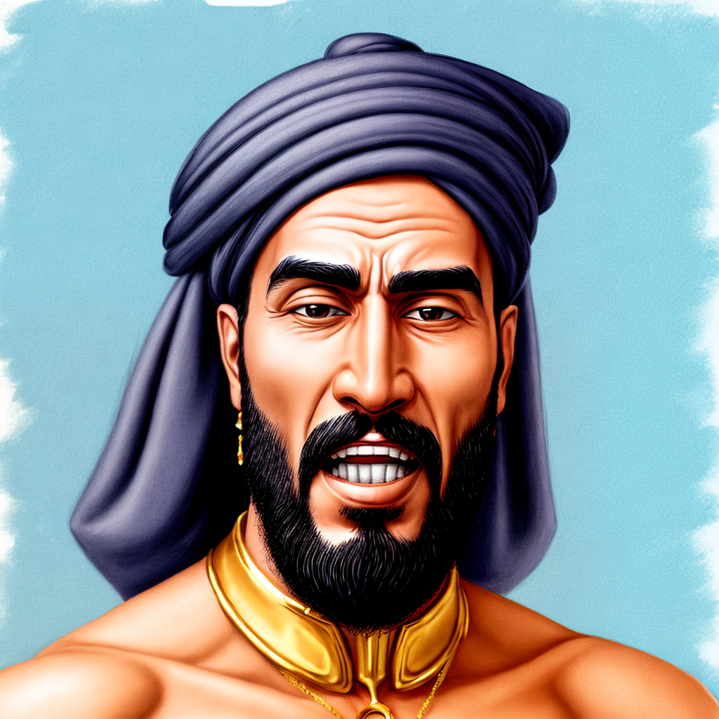 drawing animated of an arab sheikh with gold teeth