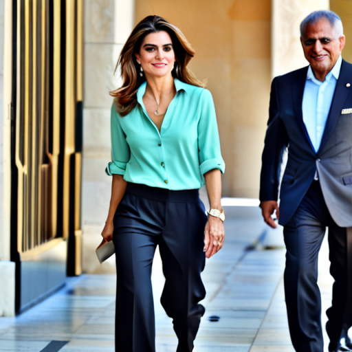 Queen Rania of Jordan , takes off her black trousers
