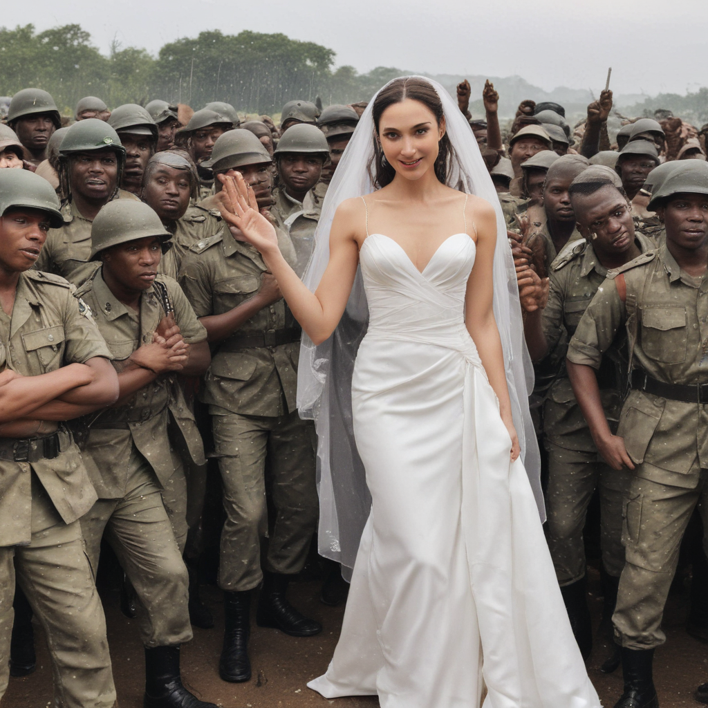 Raining Gal gadot bride pose with crowded nigerian army