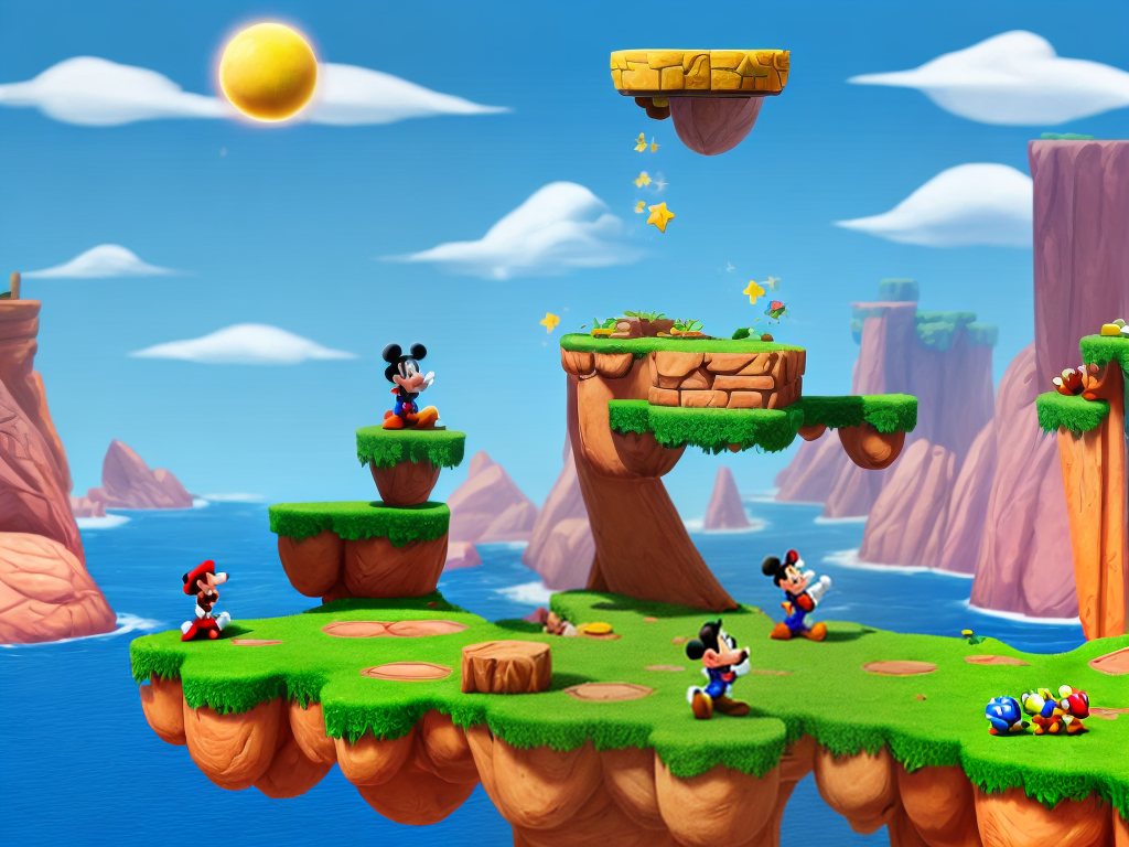 Create a heartwarming and adventurous scene where Mickey Mouse from ...