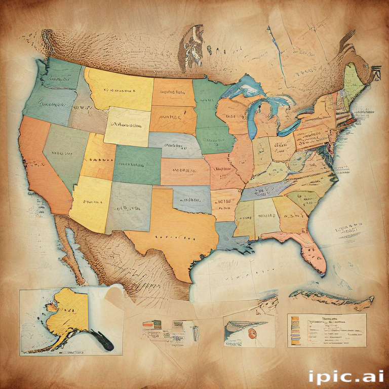 A Colorful Vintage Map Illustrating the United States and Its States
