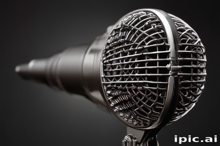 Close-Up View of a Vintage Microphone with Intricate Metal Grille Design