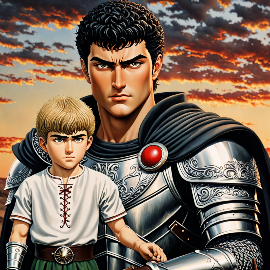 guts and griffith from berserk in realistic style