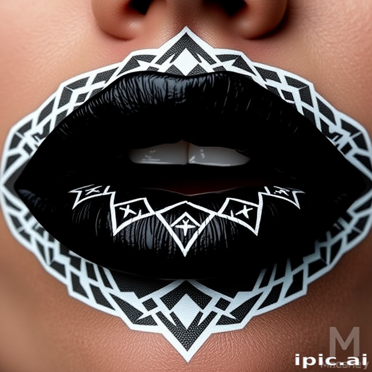 Bold Black Lips with Intricate White Geometric Patterns for Artistic ...