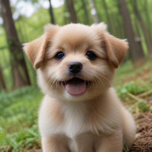 cute puppy smile in the forest