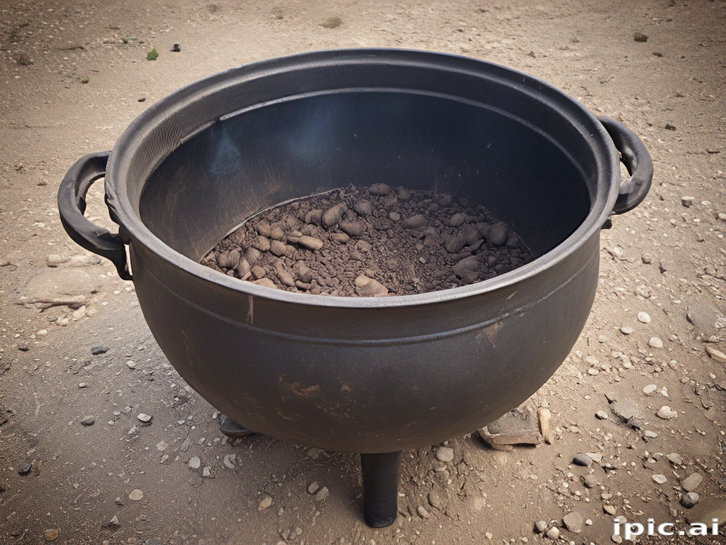 Traditional Cooking Pot Sitting on the Ground with Ashes Inside