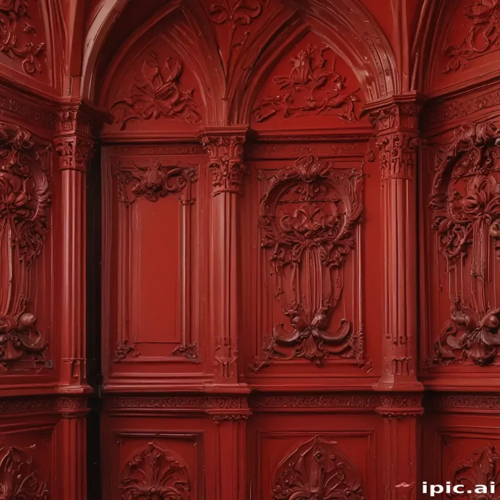 Intricate Red Decorative Wall with Detailed Carvings and Architectural ...