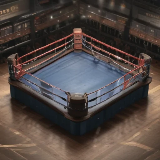 Empty Boxing Ring Surrounded by Vintage Atmosphere and Dim Lighting