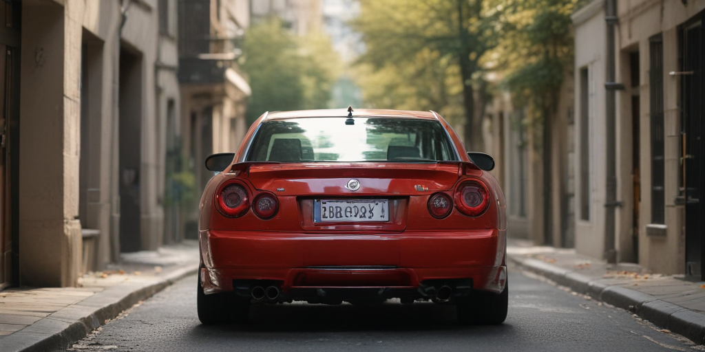 Stylish Red Sports Car Parked in a Charming Urban Street Scene