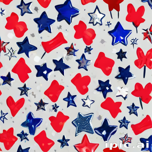 Colorful Festive Background Featuring Red, White, and Blue Stars and Shapes