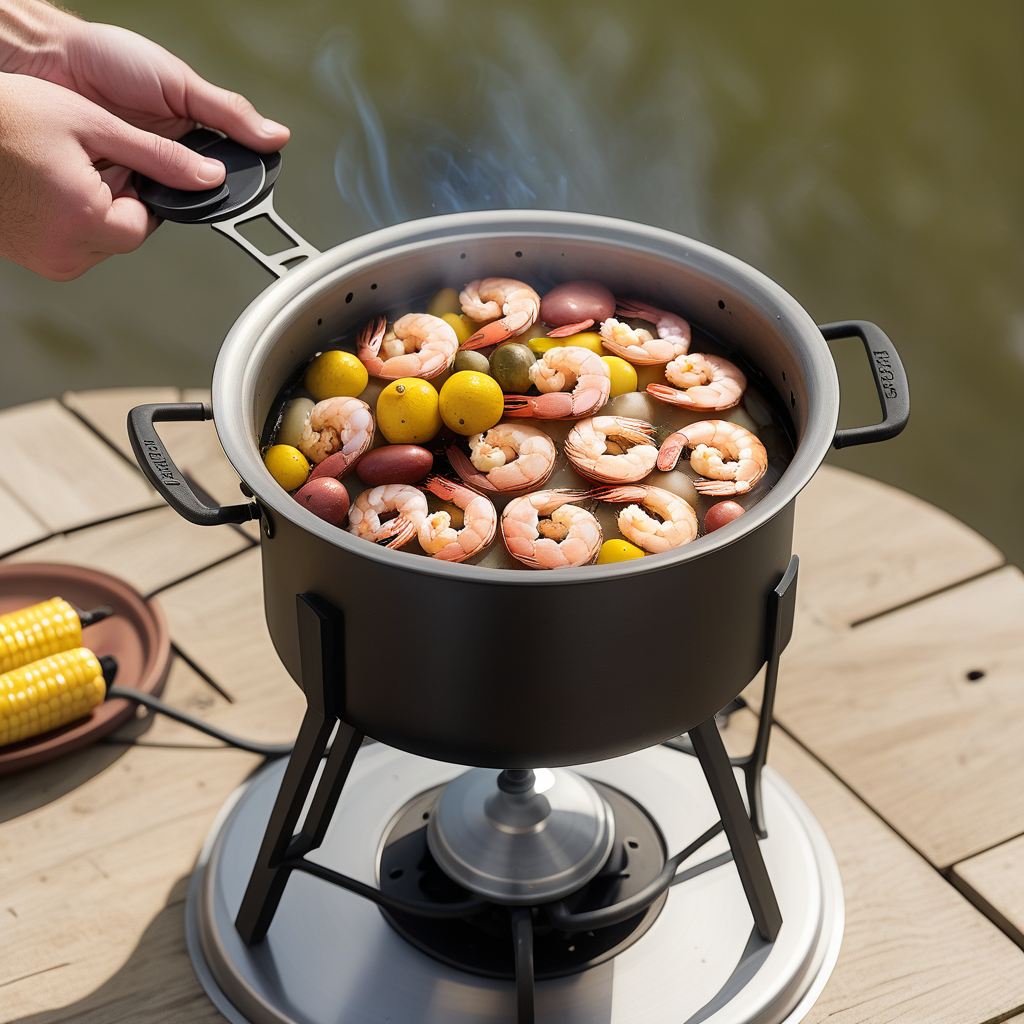 Delicious Seafood Boil in a Pot with Fresh Ingredients Outdoors