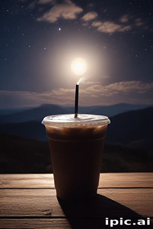 Charming Nighttime Scene Featuring a Refreshing Drink Under a Full Moon