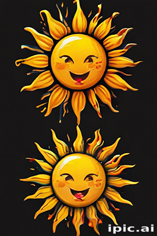 Two Cheerful Cartoon Suns Brightening Up a Dark Background with Smiles