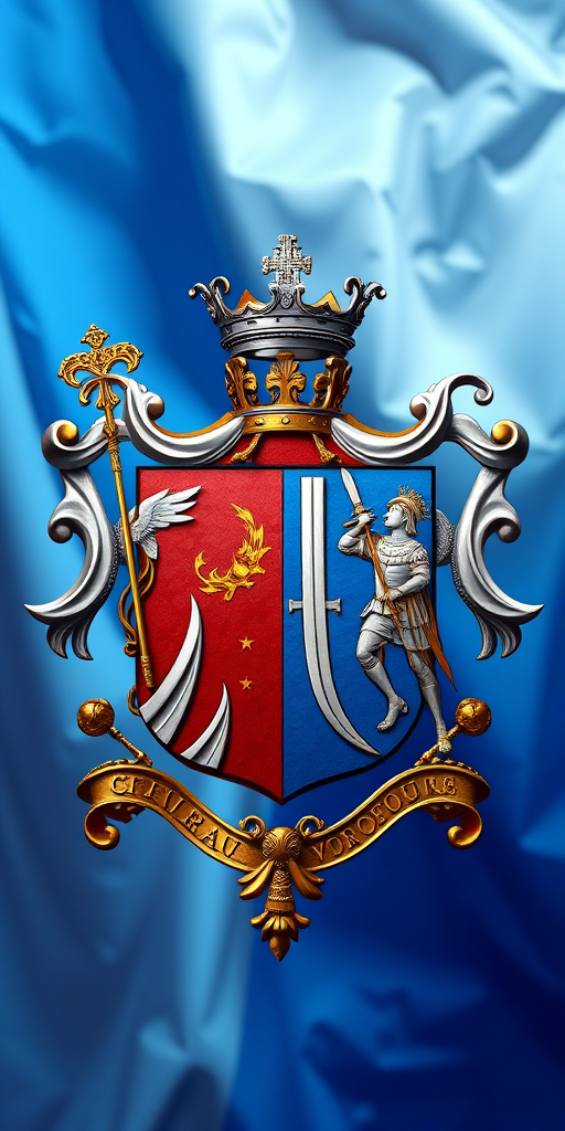 Symbolic Representation of National Identity with Flags and Emblem Display